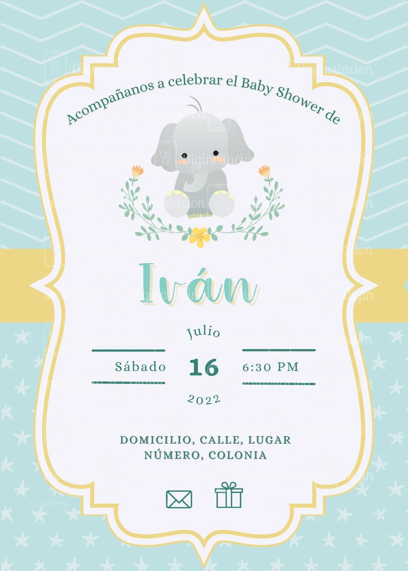 Invitaciones Para Baby Shower De Elefante Verde