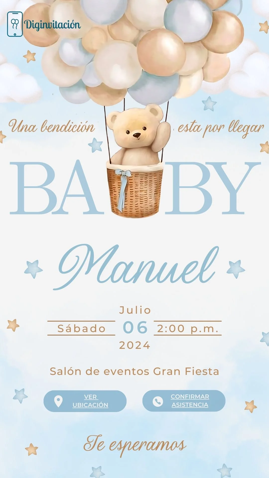 Invitaciones De Bebe En Globo Aerostatico
